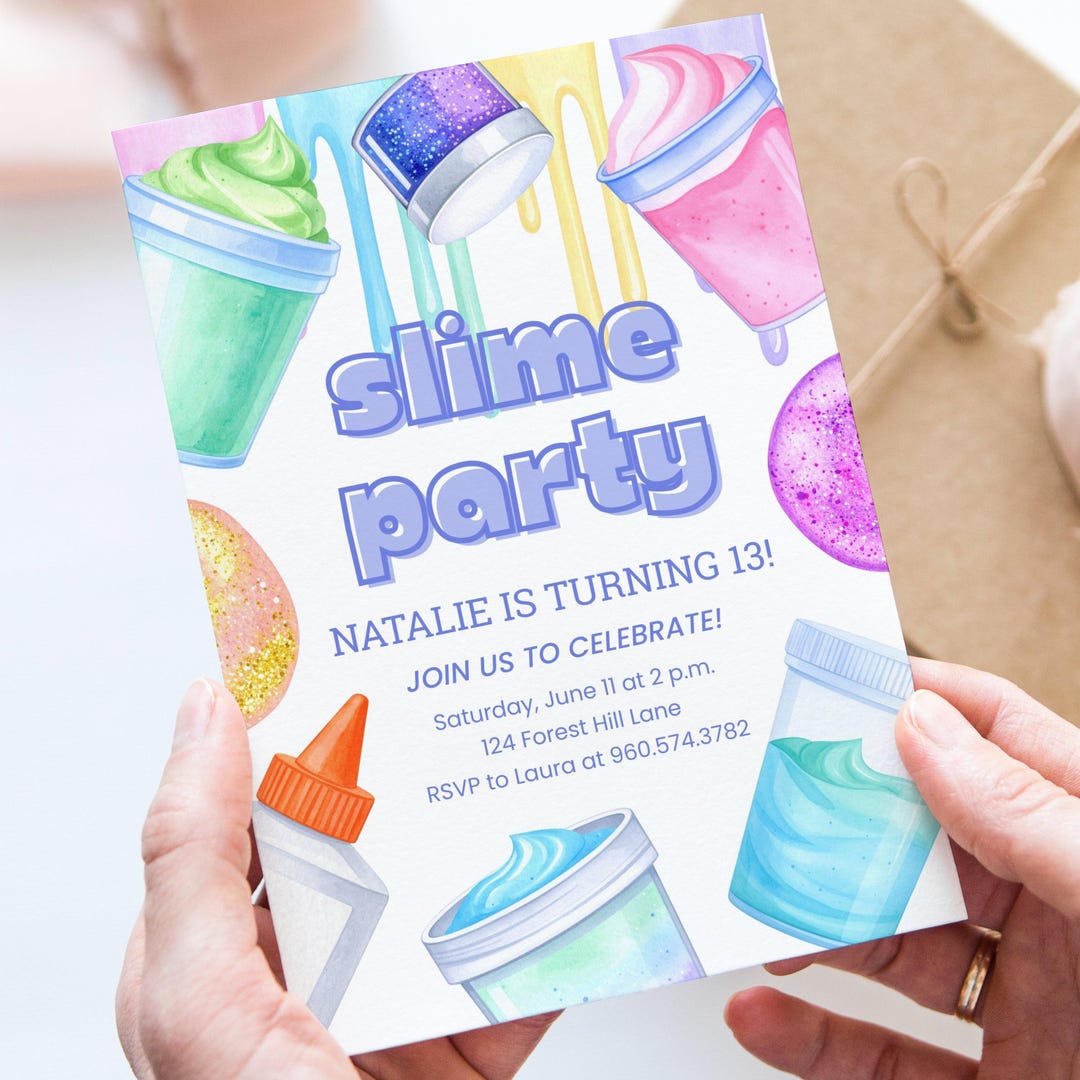 Slime Party Canva Invite Template, Birthday Invitation, Girl Birthday ...