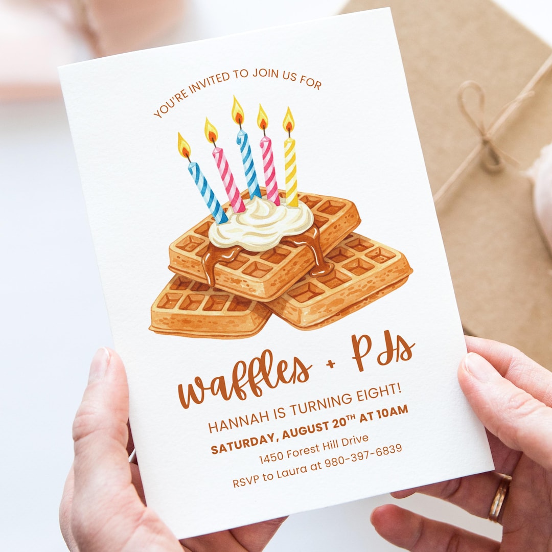 Waffles and Pjs Canva Invite Template, Breakfast Birthday Party, Custom ...