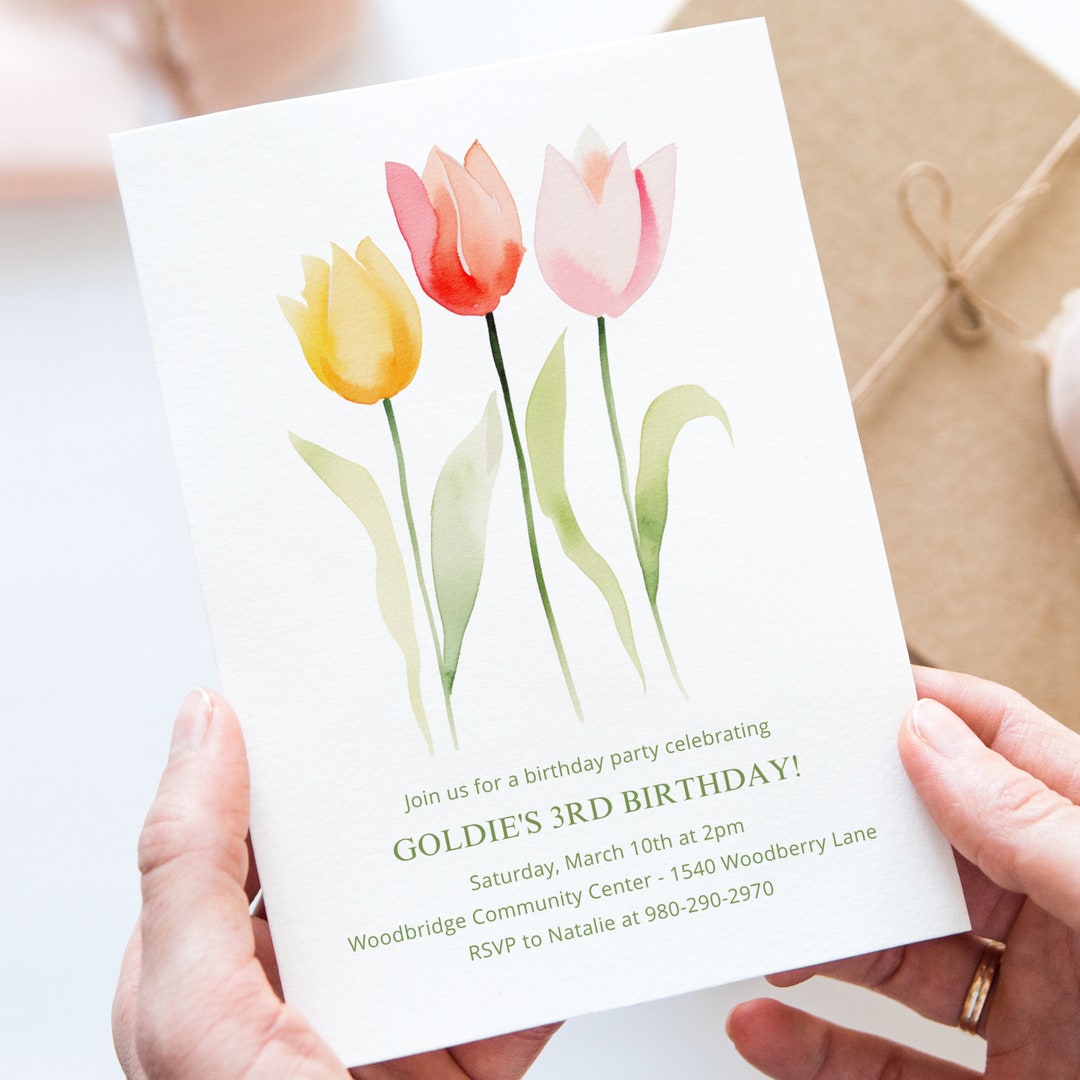 Tulip Birthday Invitation Template Spring Floral First Birthday Invite ...