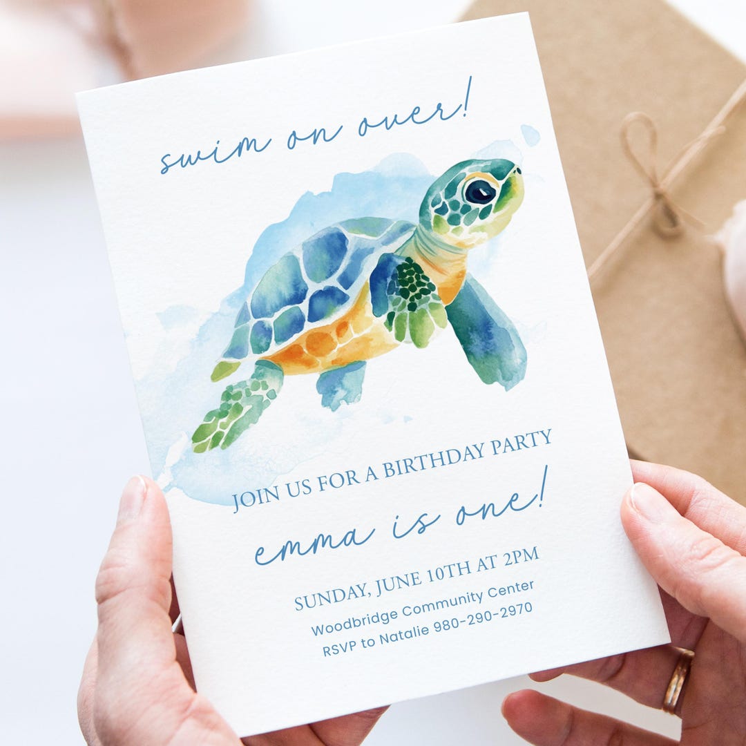 Sea Turtle Birthday Invitation, Ocean Theme Corjl Template, Editable ...