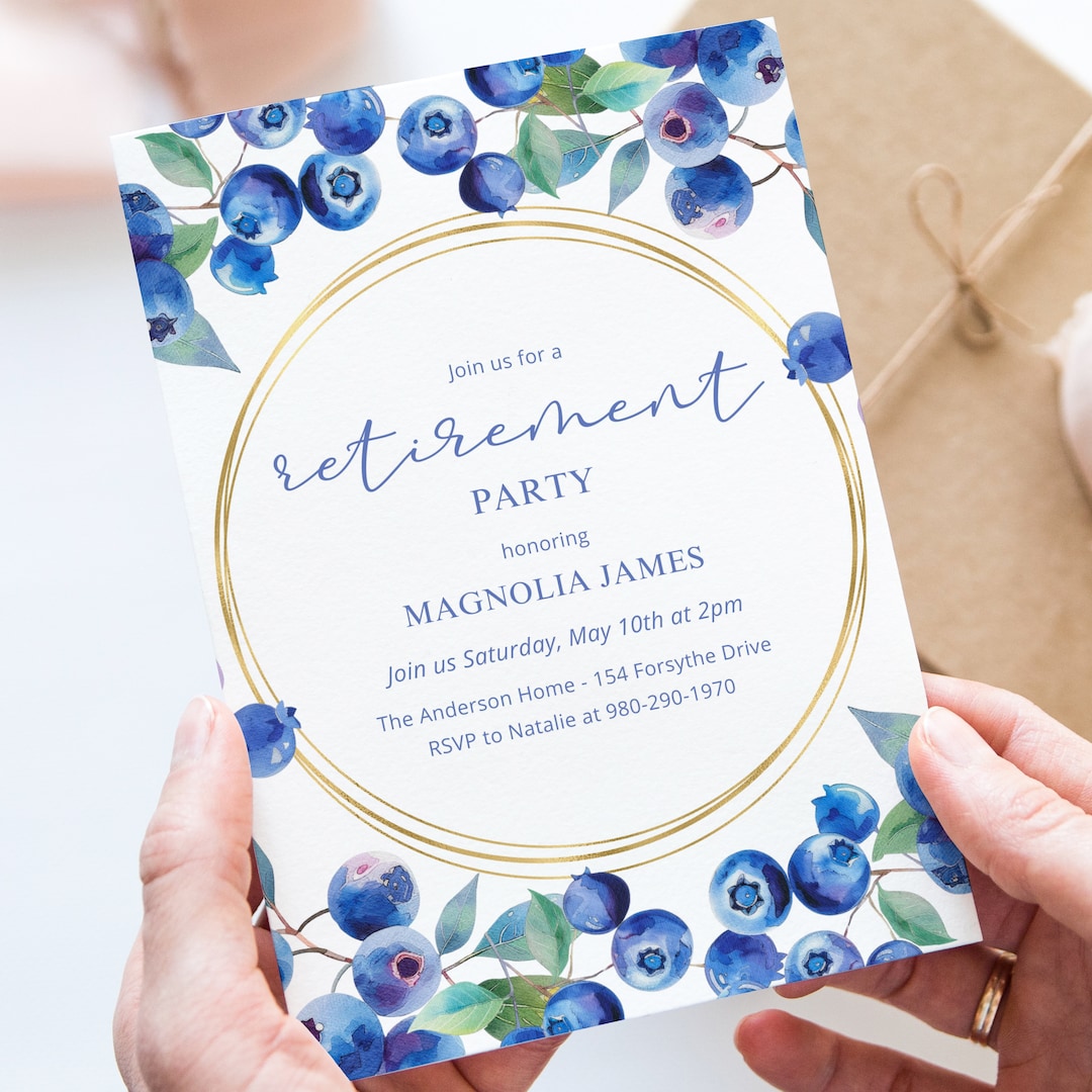 Blueberry Retirement Party Invitation, Boho Invite, Blueberries Invite ...