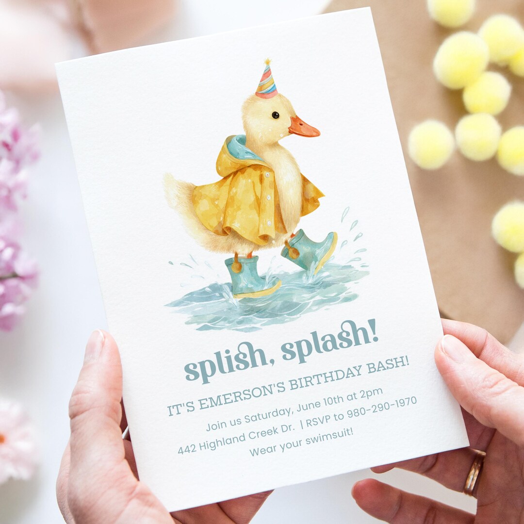 Editable Duck Birthday Invite • First Birthday Pool Party Invitation ...