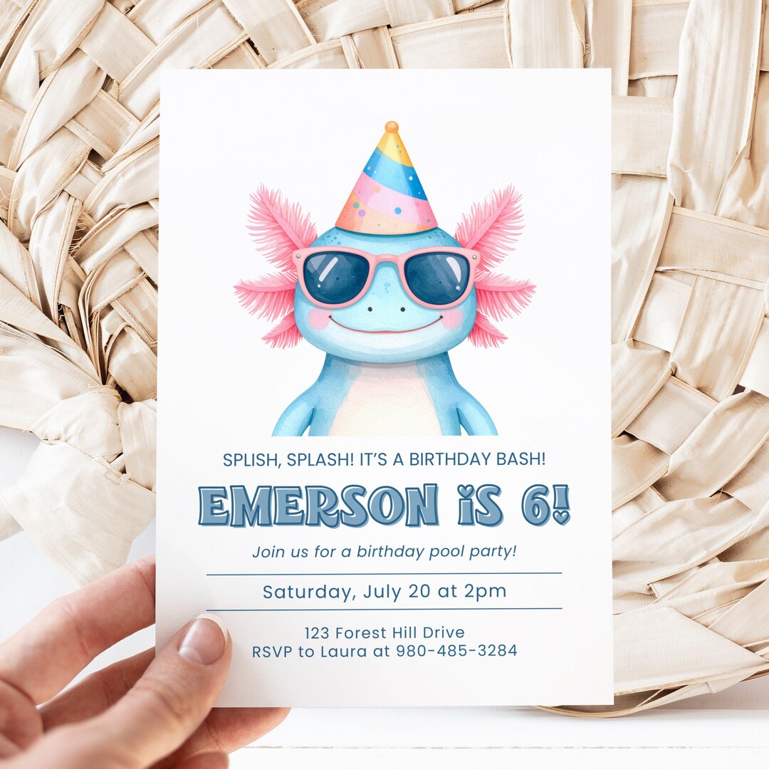 Axolotl Birthday Canva Invitation Template, Pool Party Invite, Kids ...