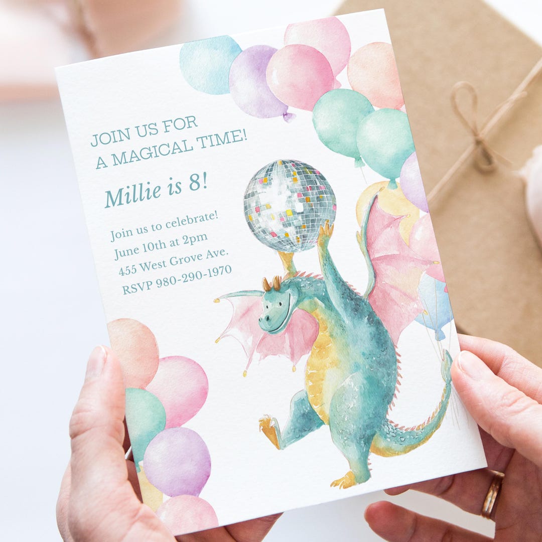 Magical Dragon Birthday Invitation, Editable Fantasy Party Template ...