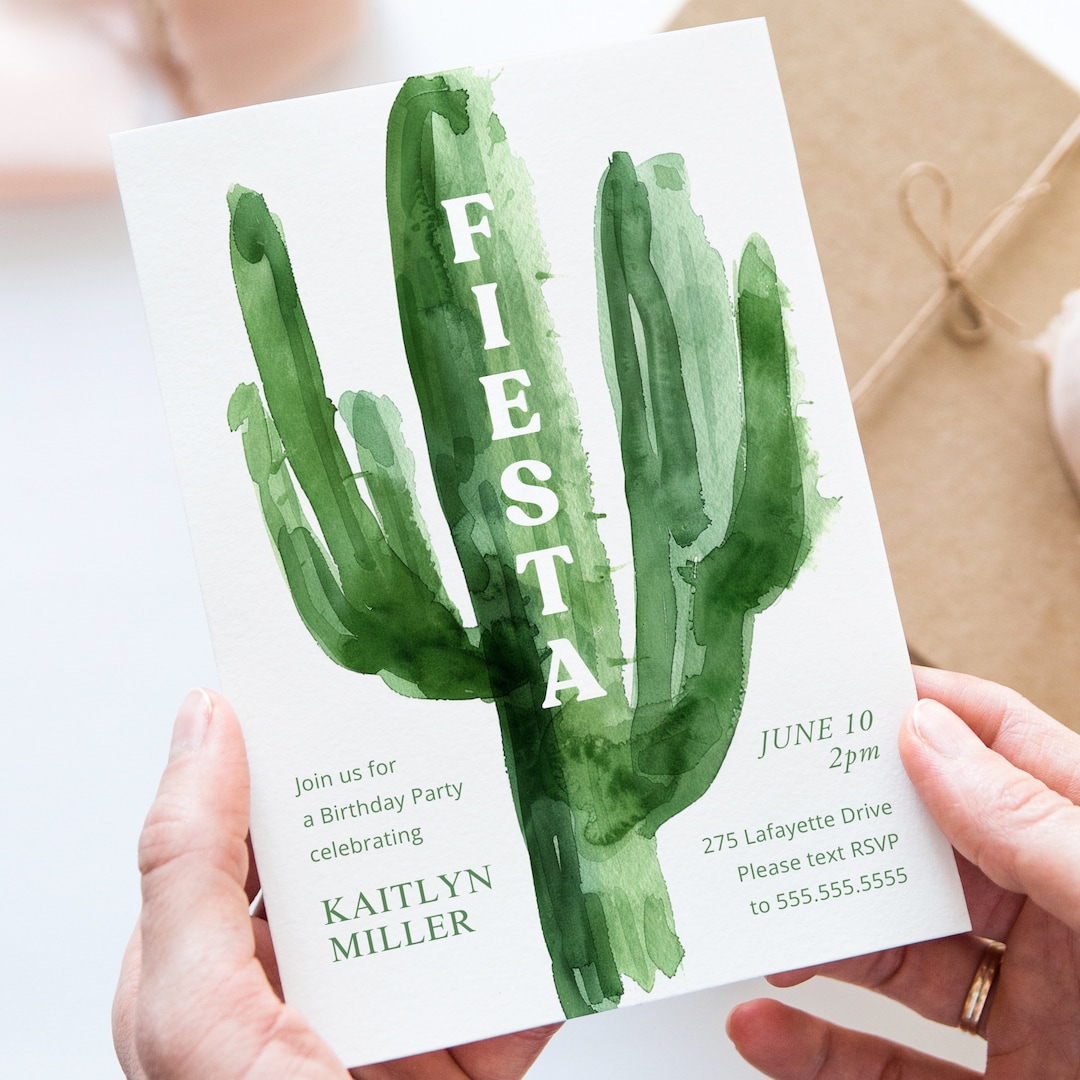 Cactus FIESTA Birthday Party Invitation Template, Printable Editable ...