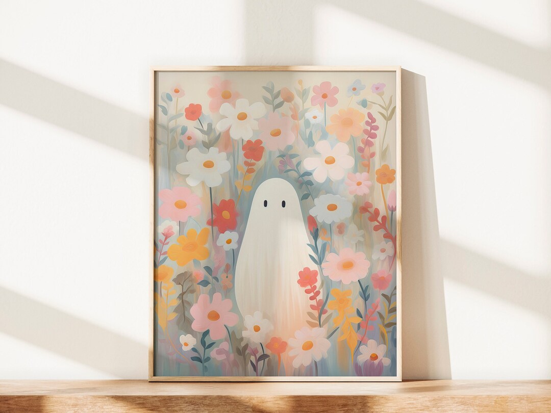 Pastell Retro Geist Gemälde mit Gänseblümchen, druckbarer Kunstdruck ...