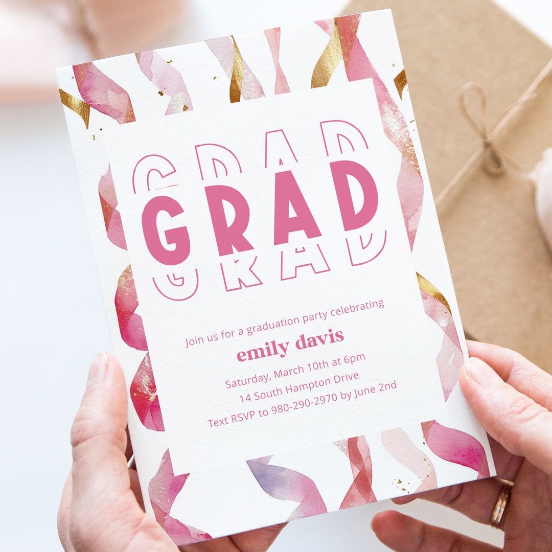 Pink Graduation Party Invitation Template, Printable GRAD Invite ...