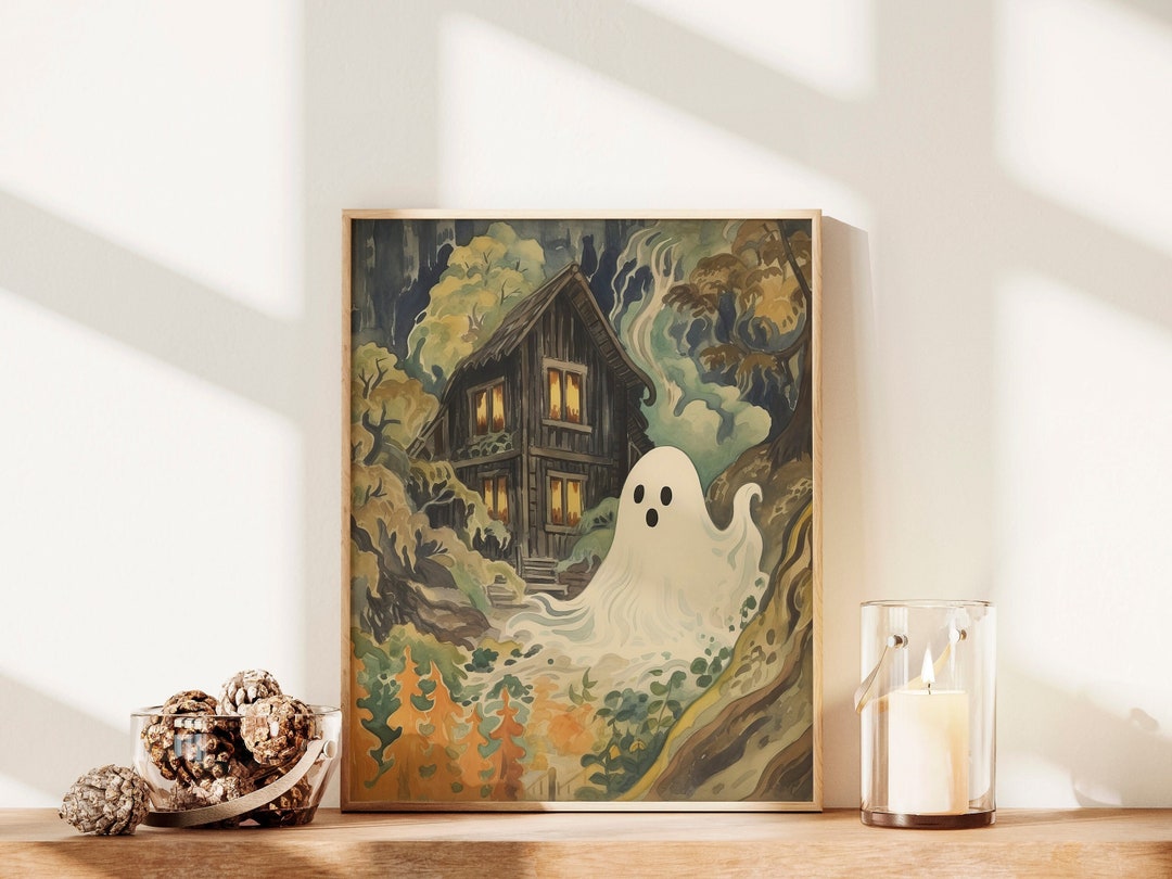 Retro Ghost Illustration Printable Art Print Halloween Decor - Etsy