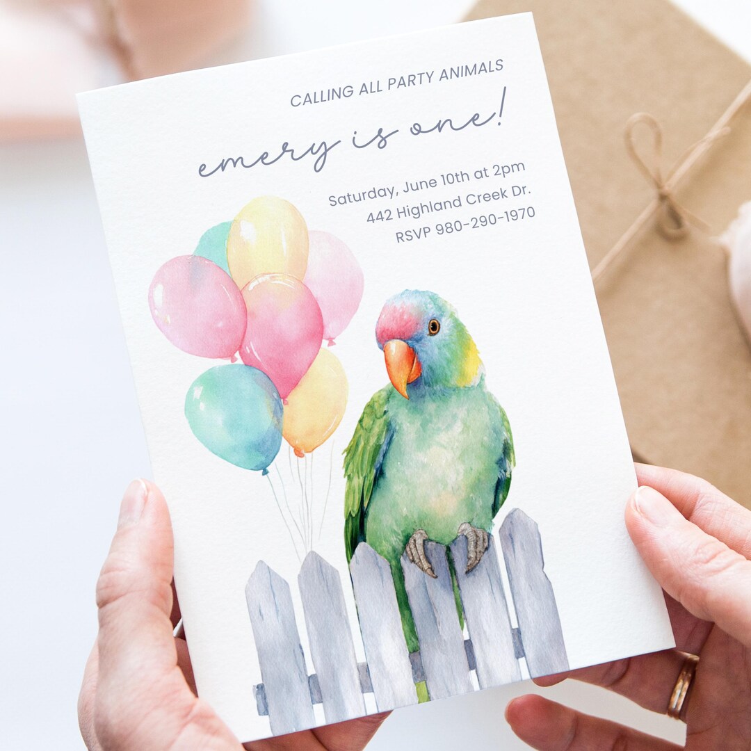 Parrot Birthday Invite, Tropical Bird First Birthday, Editable Corjl ...