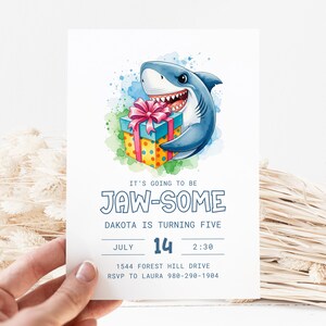 Shark Birthday Invitation Canva Template, Jawsome Party Invite ...