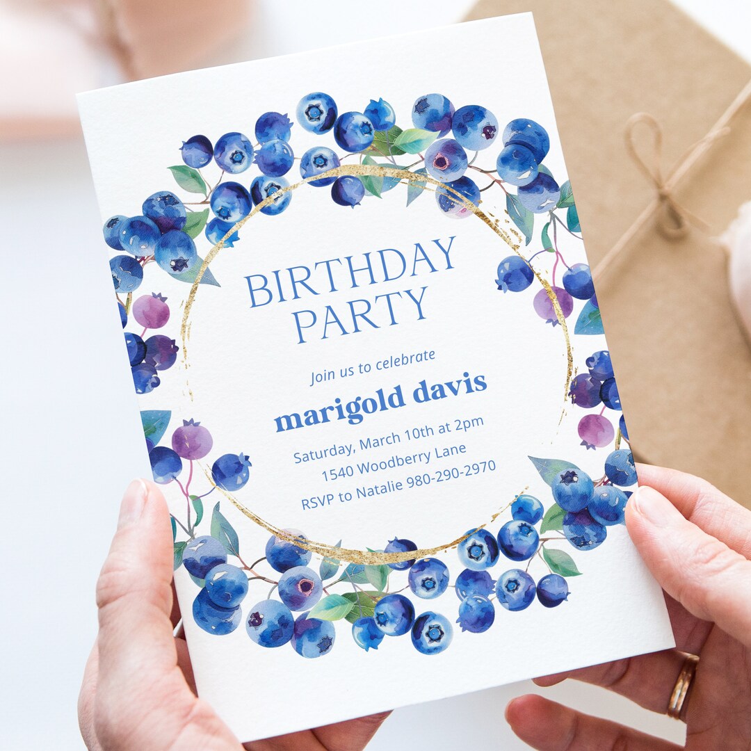 Blueberry Birthday Invitation Template, Printable Birthday Invite ...