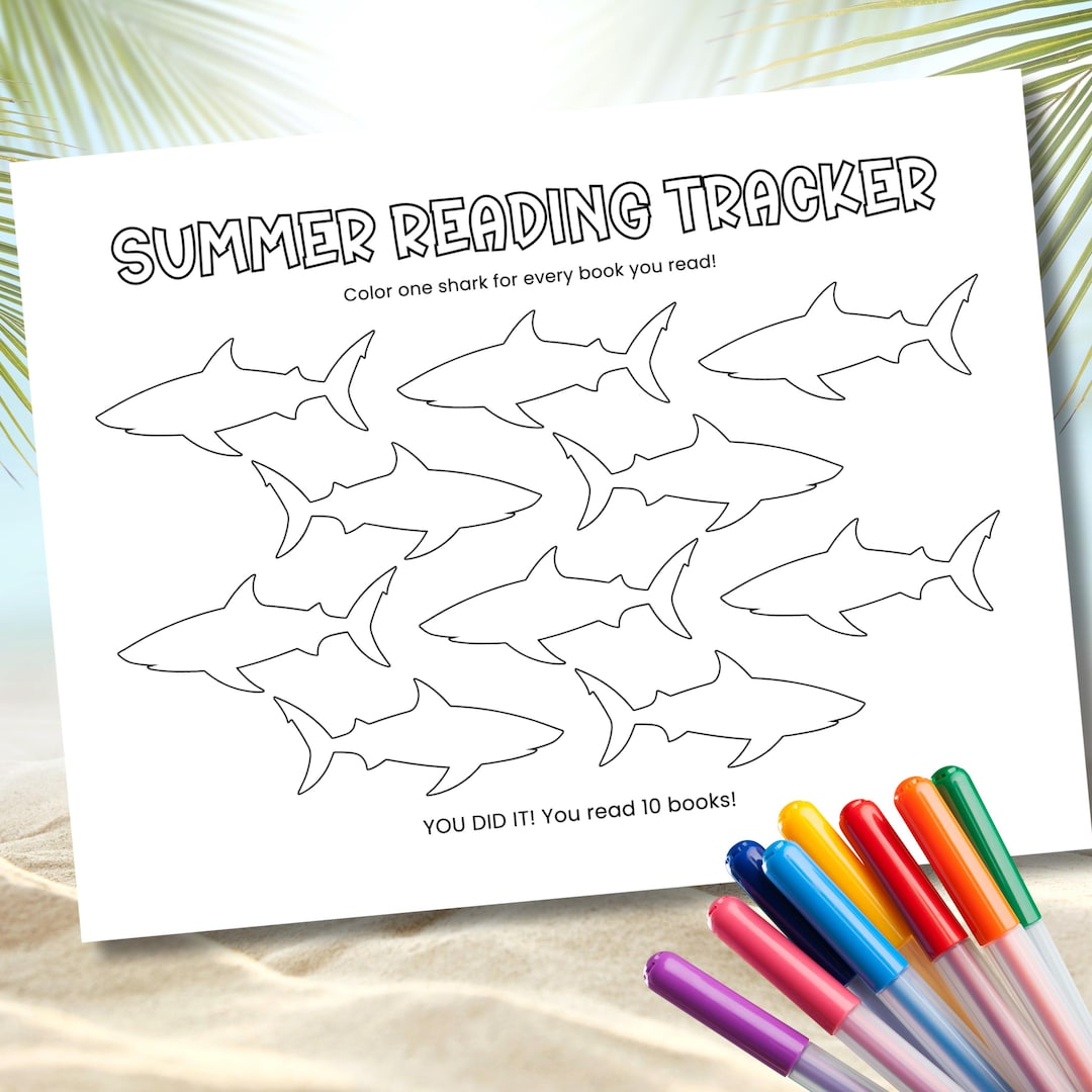Summer Reading Log Printable PDF, Shark Theme, Kids Reading Tracker ...