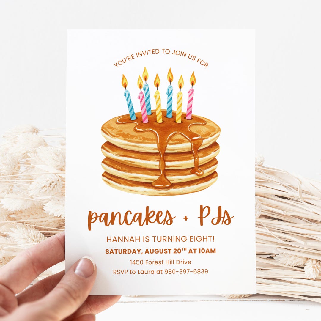 Pancakes and Pajamas Invitation, Canva Invite Template, Pancakes Party ...