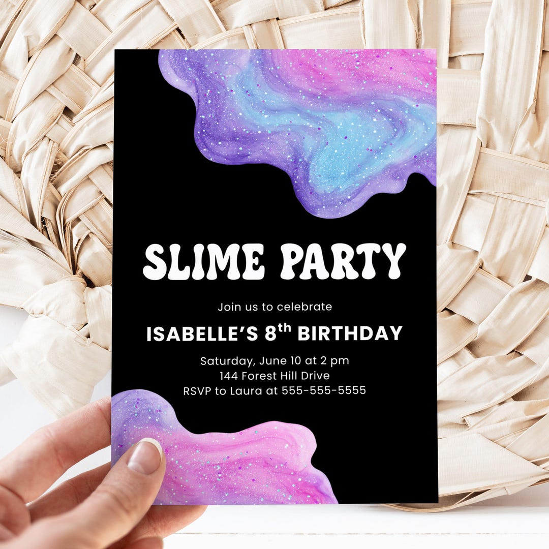 Slime Party Invitation, Canva Template, Birthday Party Invite, Digital ...