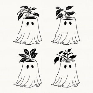 Set of 8 Planter Ghost Clipart Boho Line Art Elements Quirky Plant ...