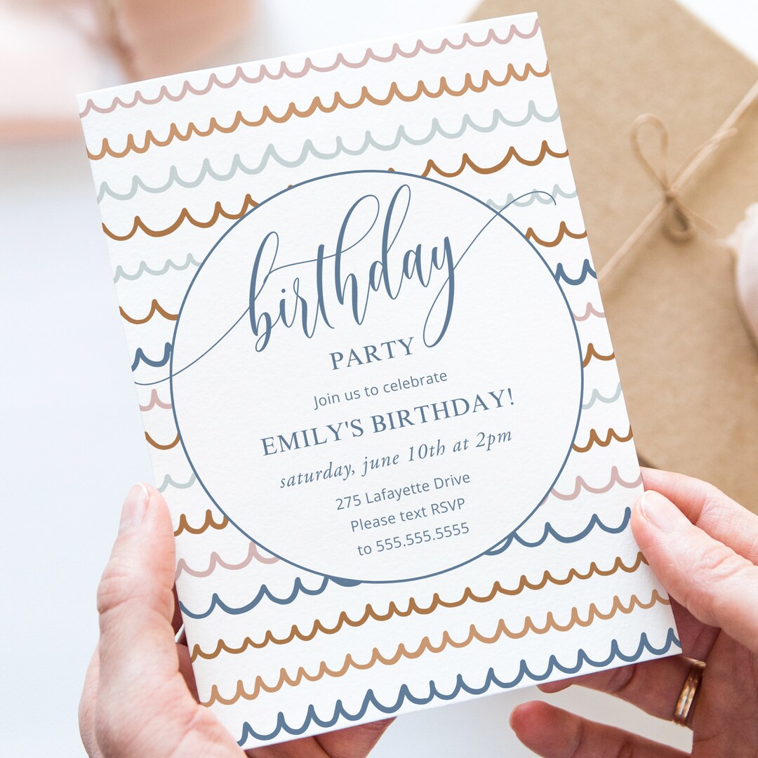 Cute Preppy Waves Birthday Invitation Template, Preppy Dots, Blue and ...