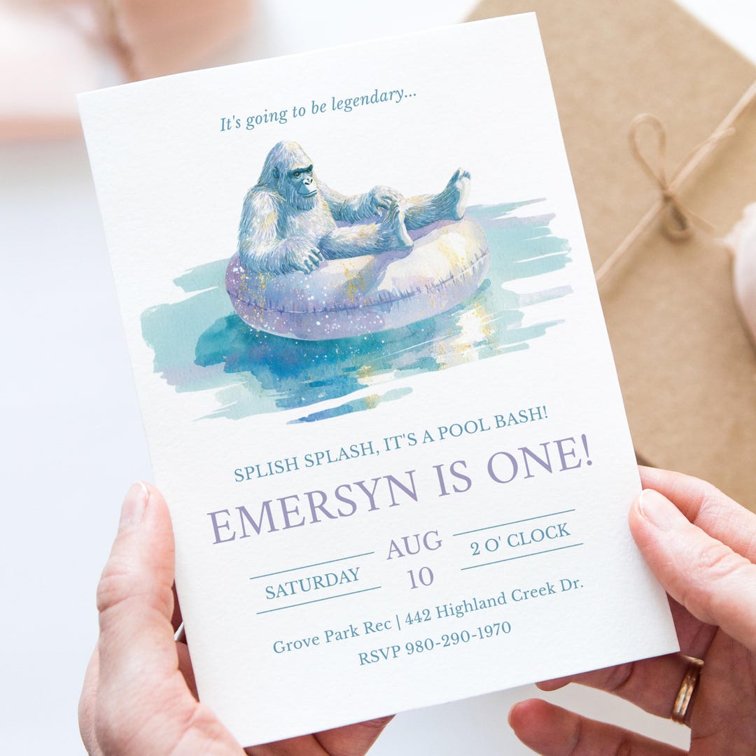 Bigfoot Pool Party Invitation, Funny 1st Birthday Invite Template ...