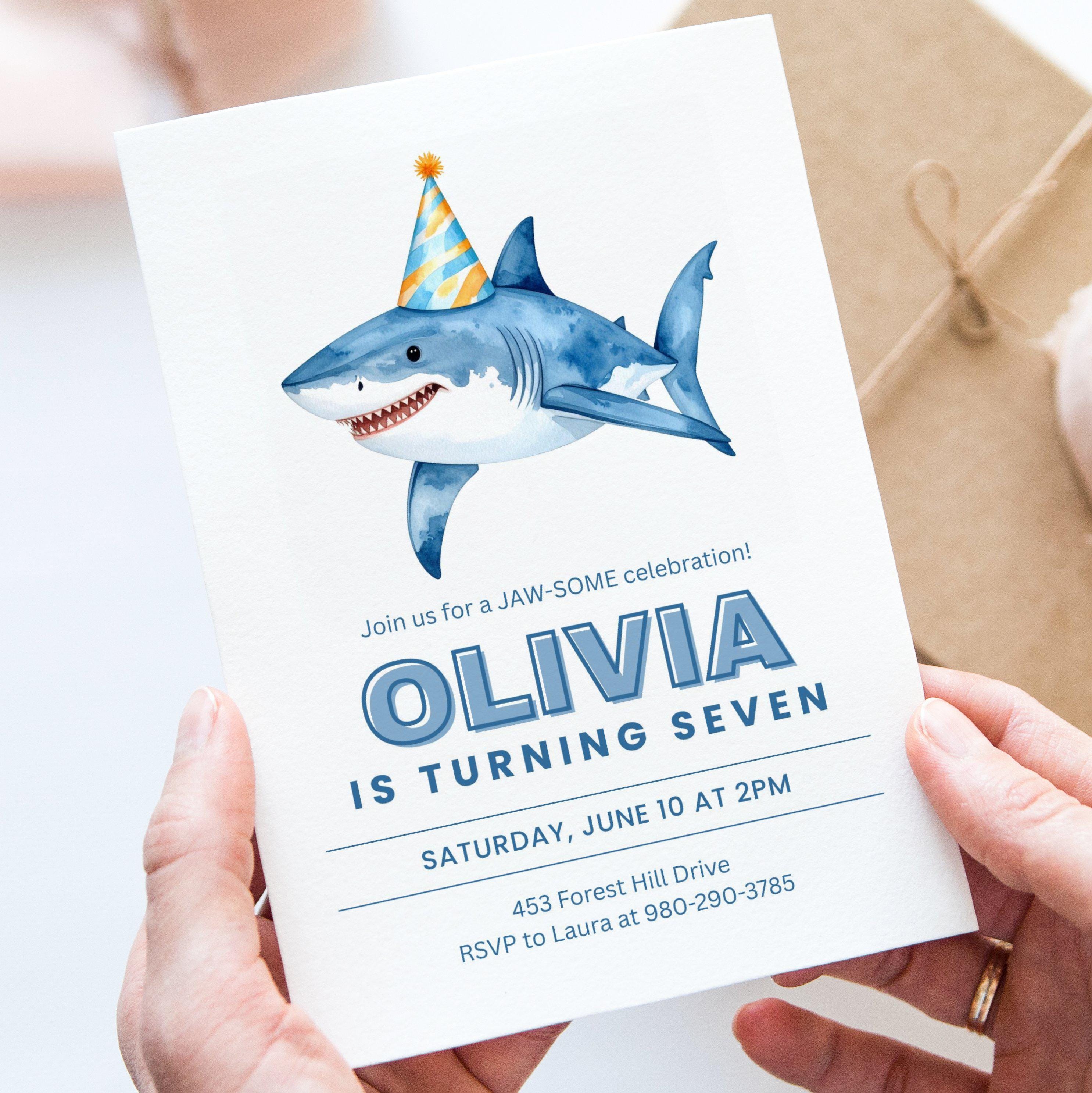 Shark Birthday Invitation Canva Template, Boy Birthday, Ocean Theme ...