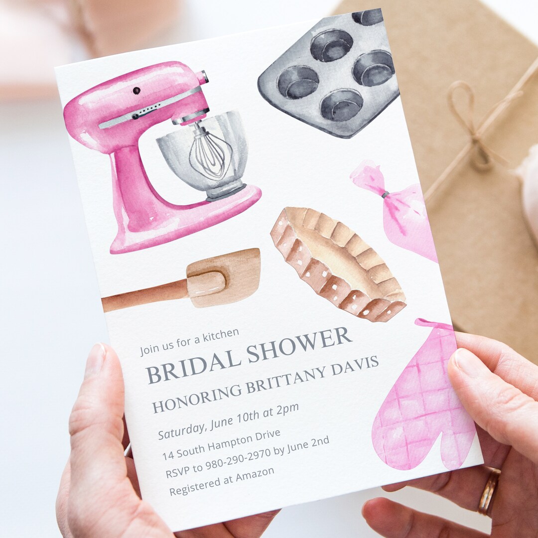 Kitchen Theme Bridal Shower Invitation Template, Pink and Gray Baking ...