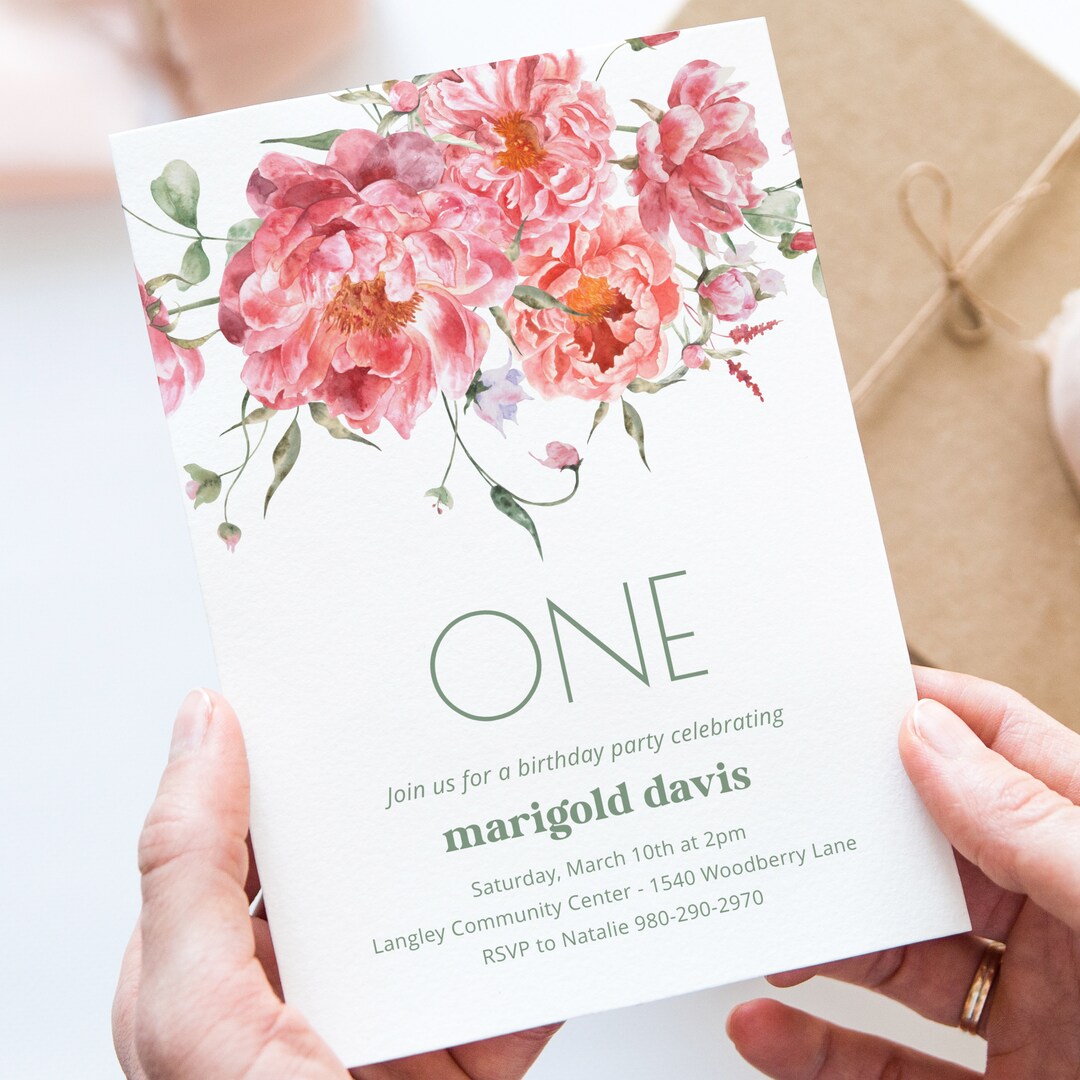 Pink Floral Birthday Invitation Template, Printable Editable Birthday ...