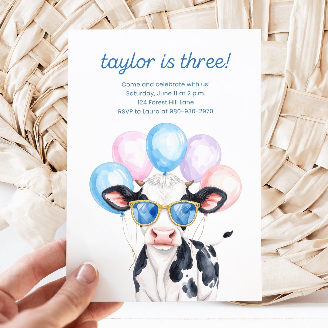 Cow Birthday Canva Invite Template, Barnyard Theme Party, Editable ...