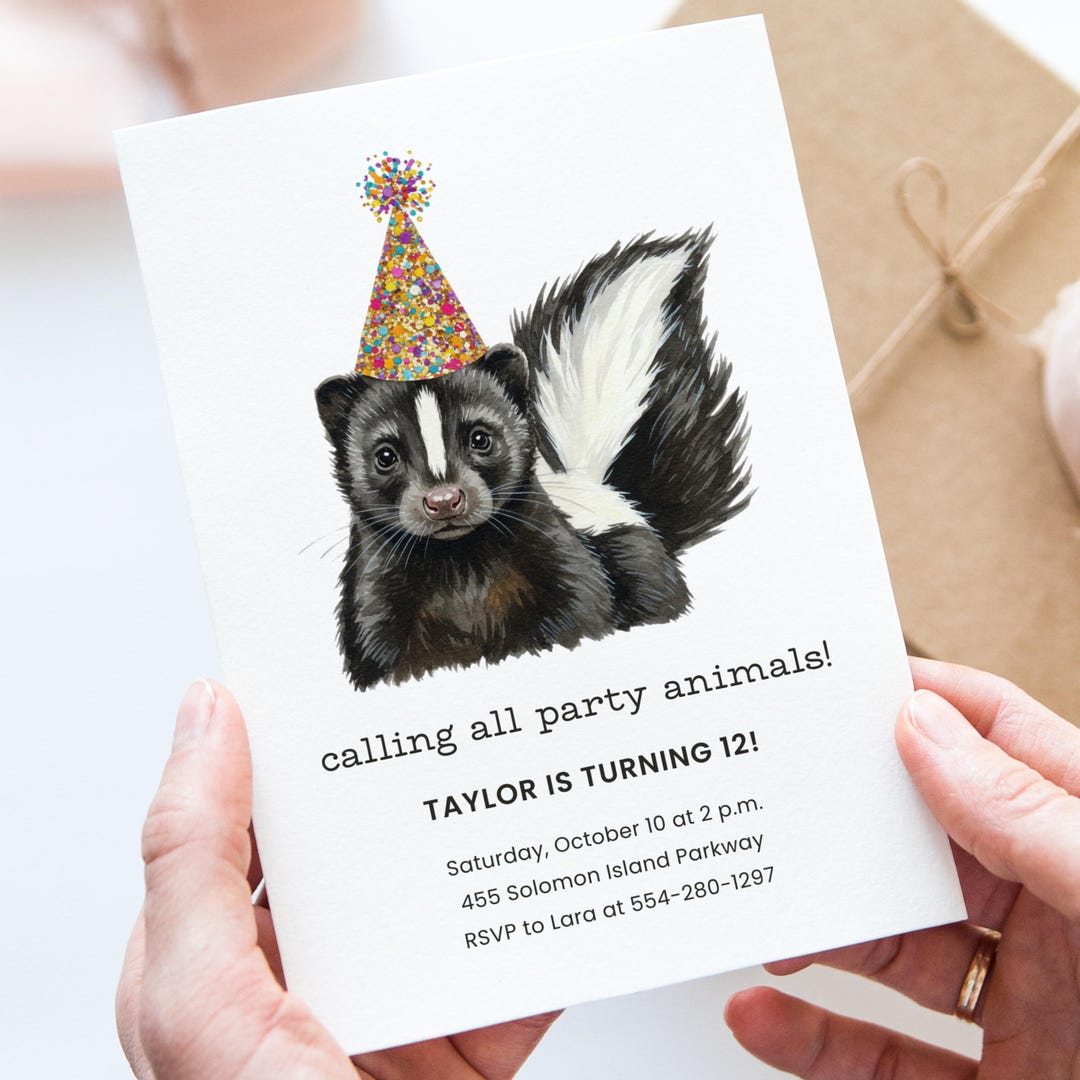 Skunk Birthday Party Canva Invite Template, Cute Animal Printable ...