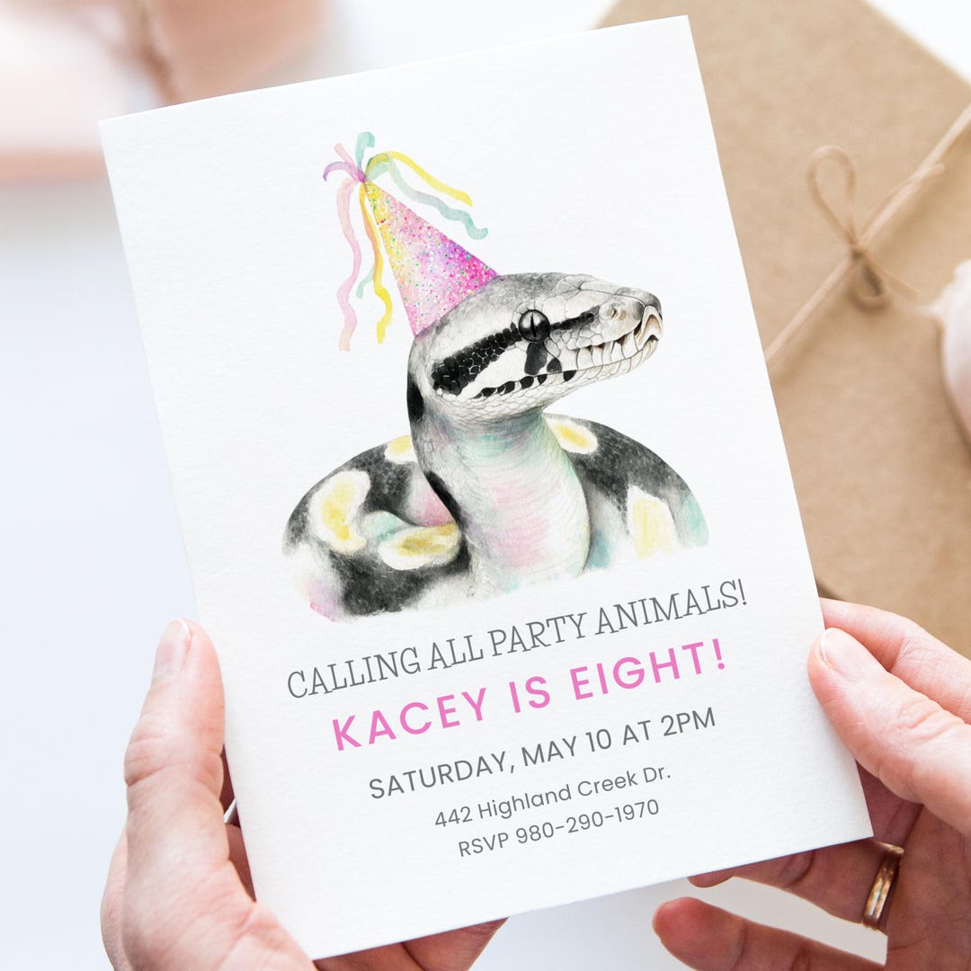 Editable Snake Birthday Invitation • Reptile Party Animal Invite for ...