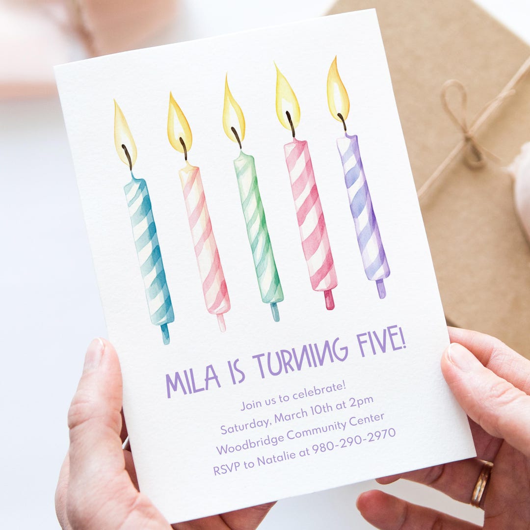 Birthday Candle Invitation, Watercolor Pastel Birthday Party Corjl ...