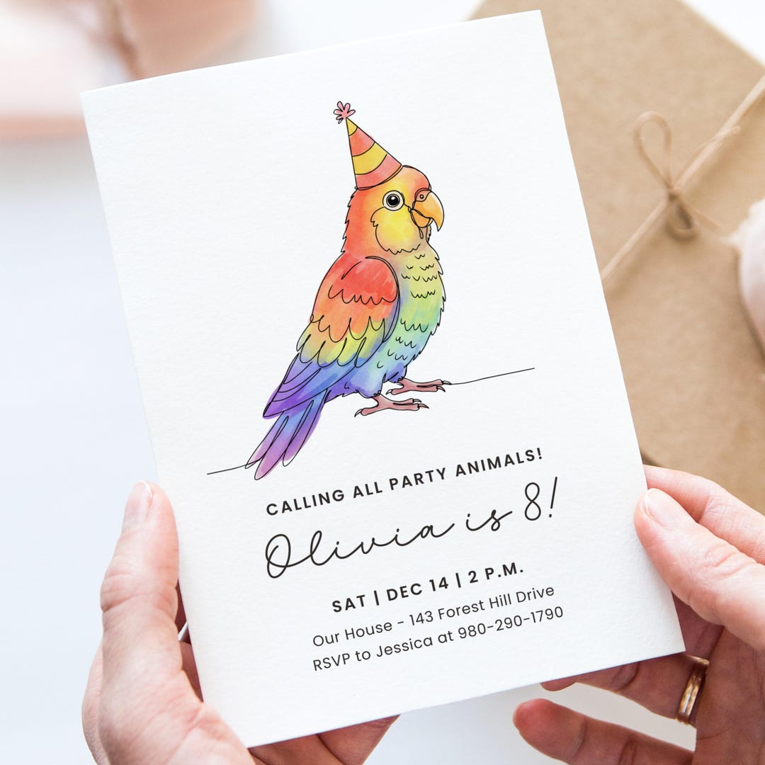 Watercolor Parrot Canva Invite Template, Bird Birthday Party, Editable ...