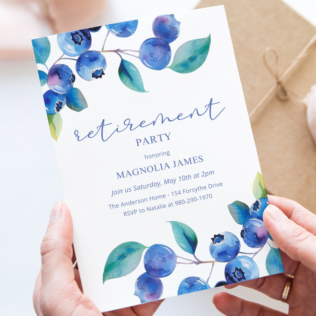Blueberry Retirement Party Invitation, Boho Invite, Blueberries Invite ...