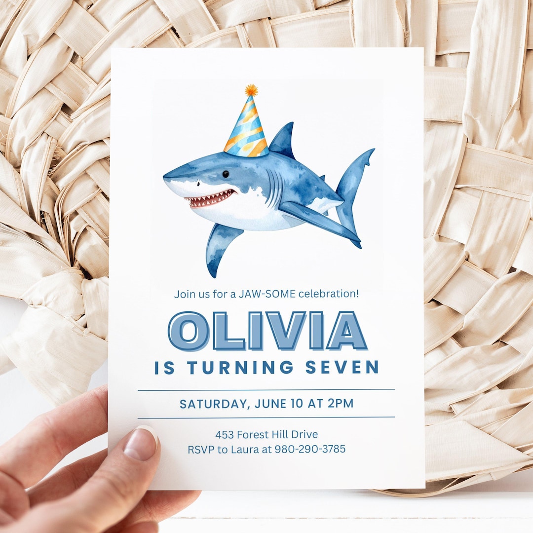 Shark Birthday Invitation Canva Template, Boy Birthday, Ocean Theme Party, Editable Printable ...