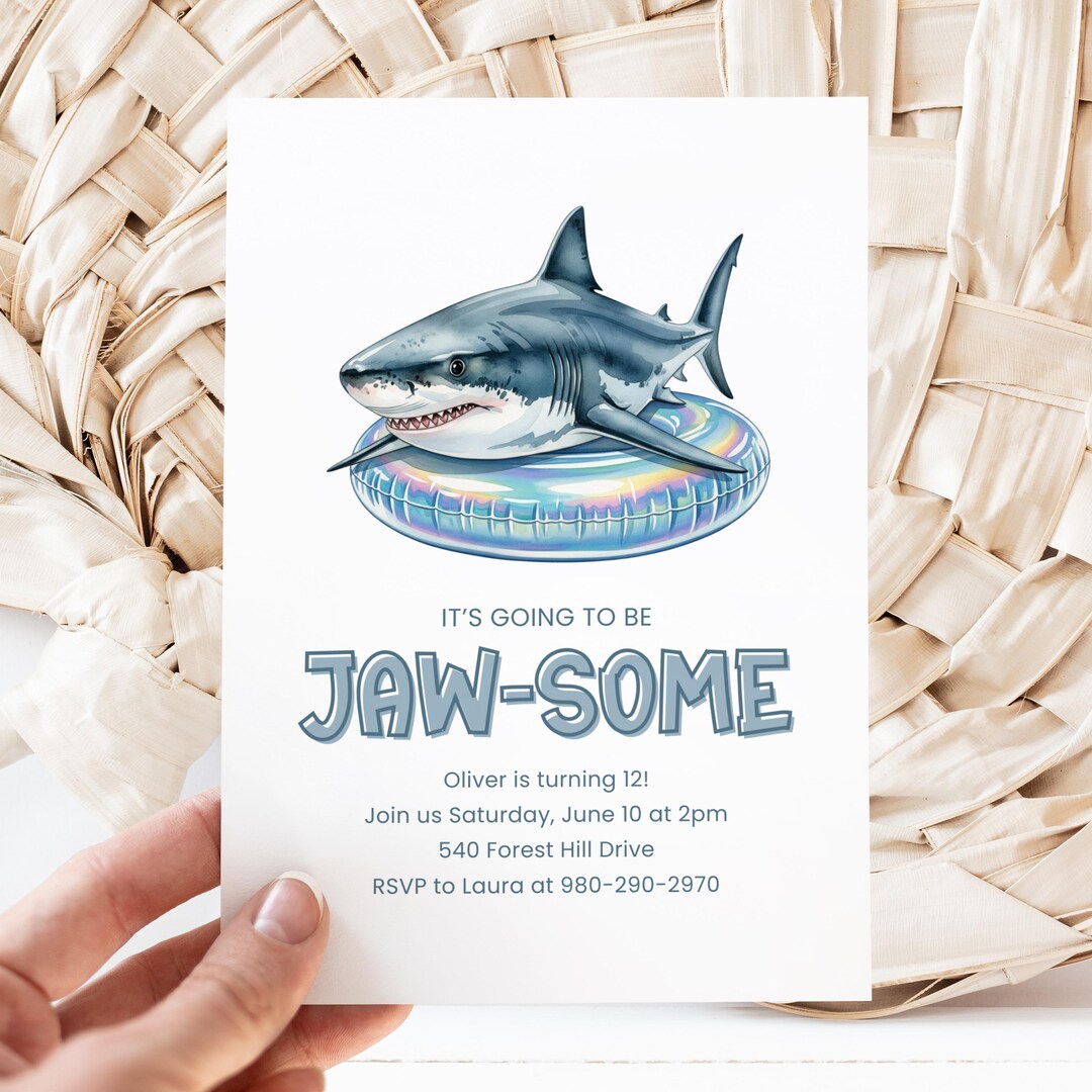 Shark Birthday Canva Invite Template, Jaw-some Invitation Template ...