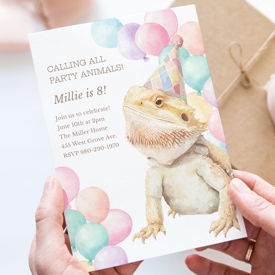 Bearded Dragon Birthday Invitation, Reptile Party Animal Invite ...