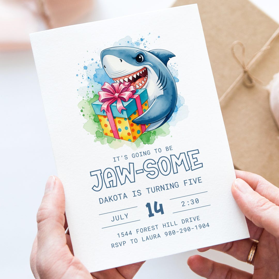 Shark Birthday Invitation Canva Template, Jawsome Party Invite ...