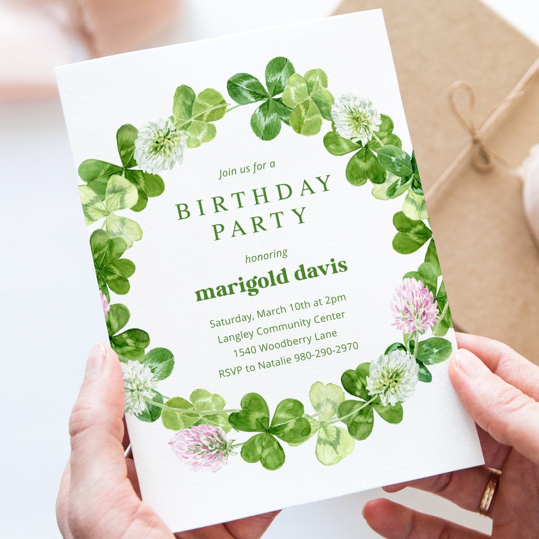 Clover Birthday Party Invitation Template Printable Editable Digital ...