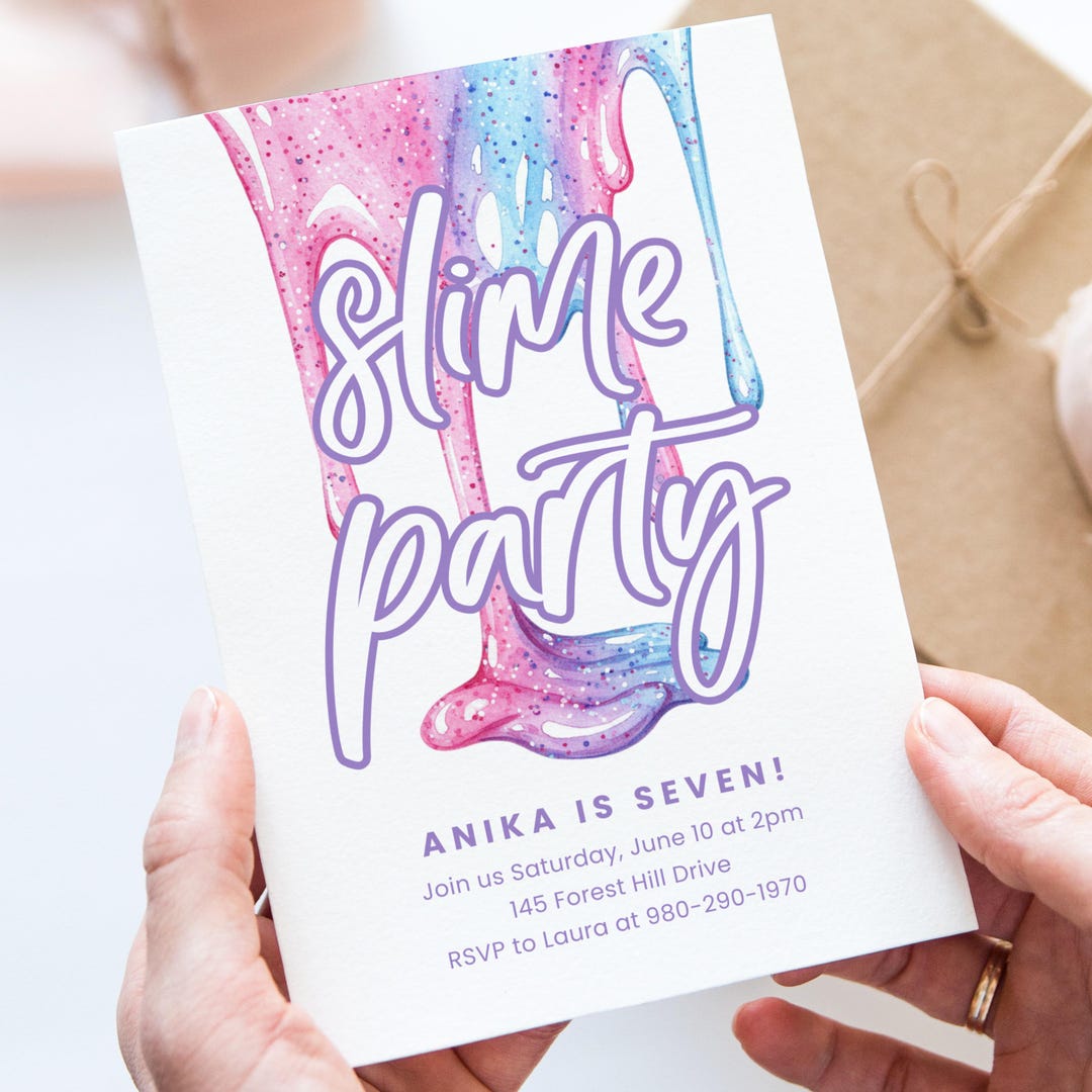 Slime Party Invite Template, Canva Editable Invitation, Birthday Party ...