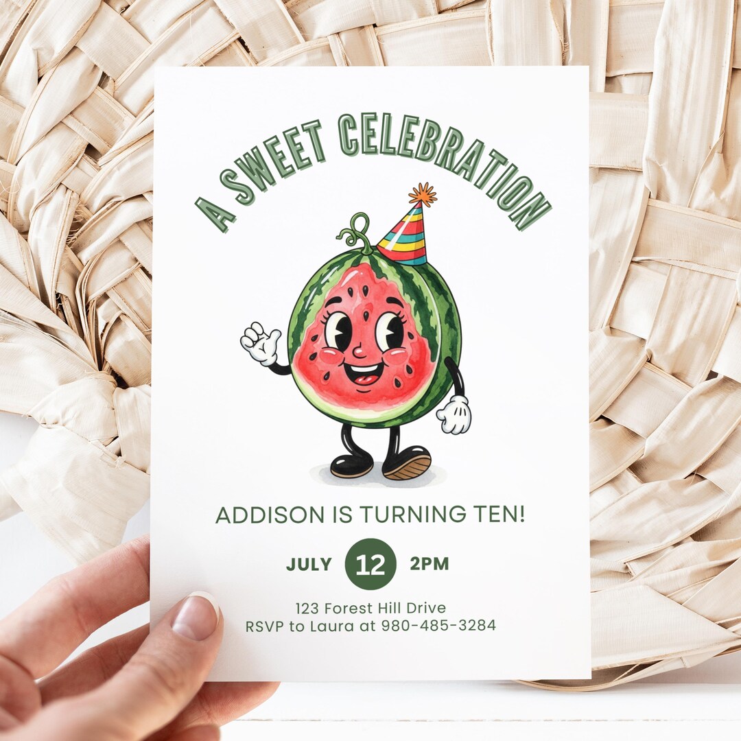 Watermelon Birthday Canva Invite Template, A Sweet Celebration Party ...