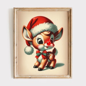 Retro Rudolph the Red-nosed Reindeer Christmas Art Print, Nostalgic ...