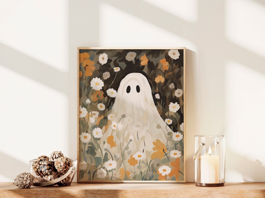 Ghost With Daisies Ghost Painting, Cottagecore Wildflowers Daisy Ghost ...