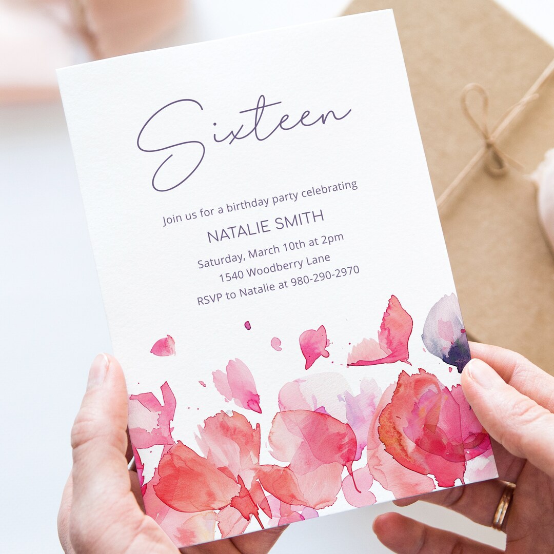 Abstract Pink Floral Birthday Invitation Template Digital Download ...