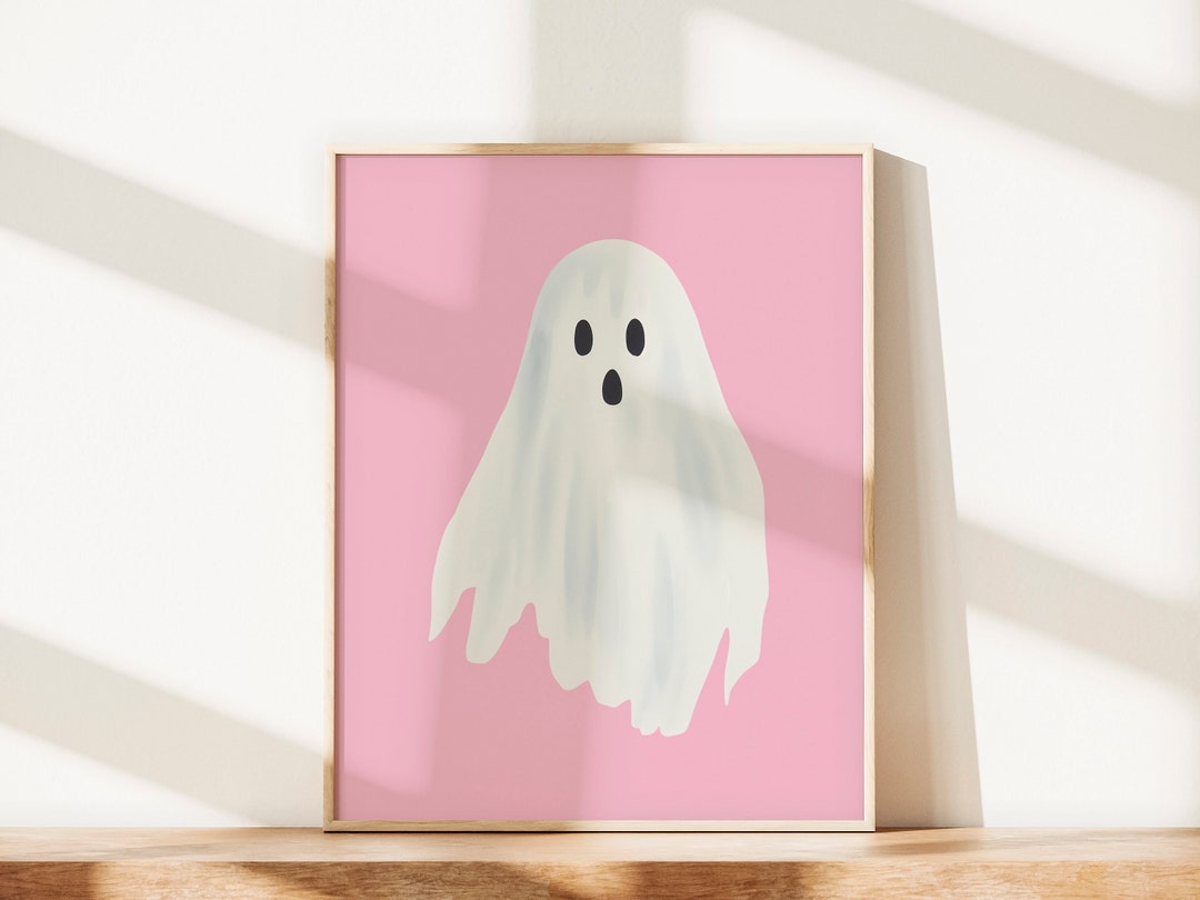 Pastel Pink Ghost Printable Art Print, 16x20 Halloween Printable Wall ...