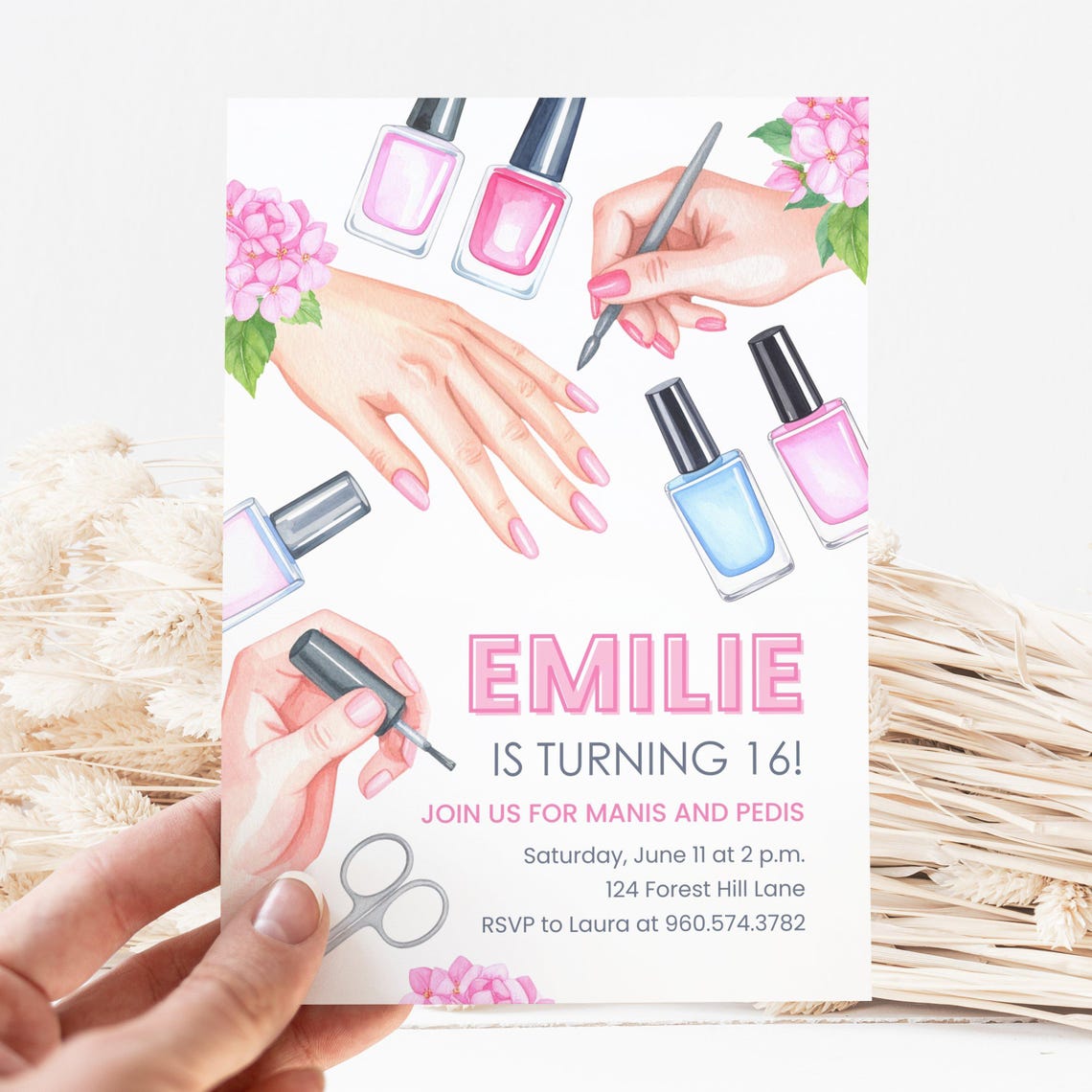 Nail Salon Canva Invite Template, Spa Birthday Invitation, Manicure ...