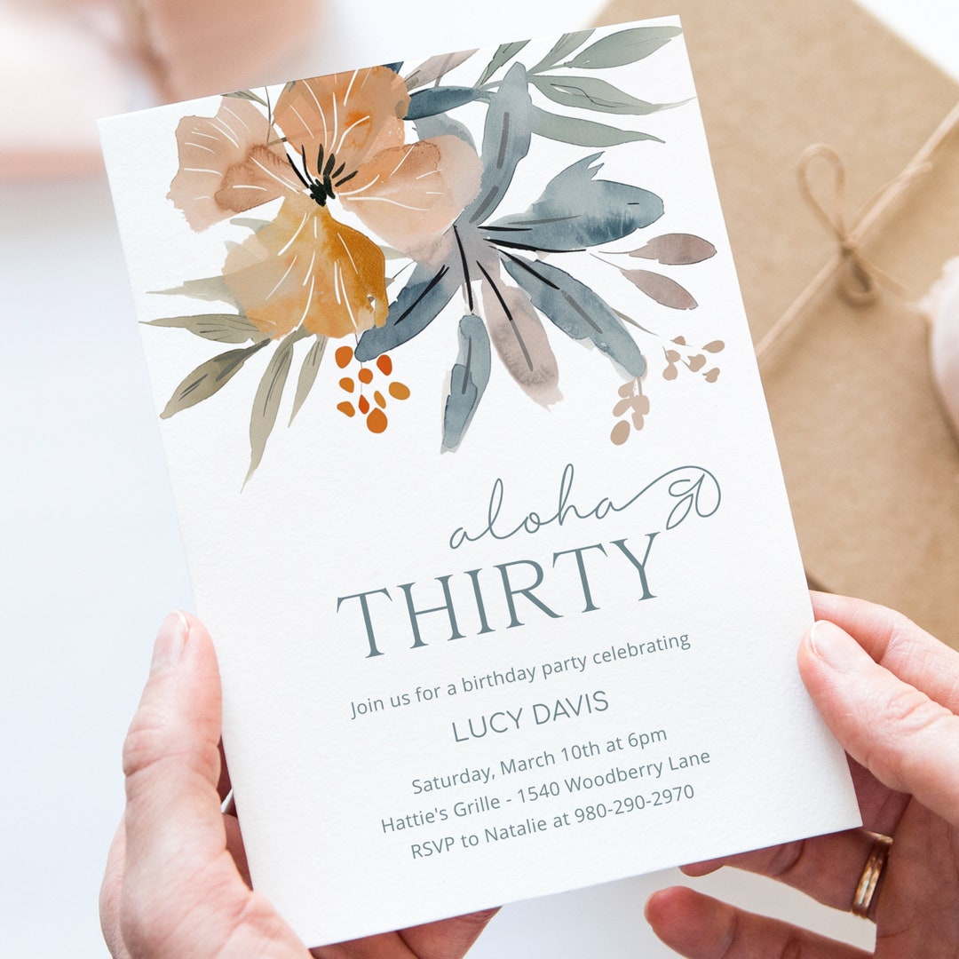 Aloha Thirty Birthday Invitation Template Tropical Floral Bouquet and ...