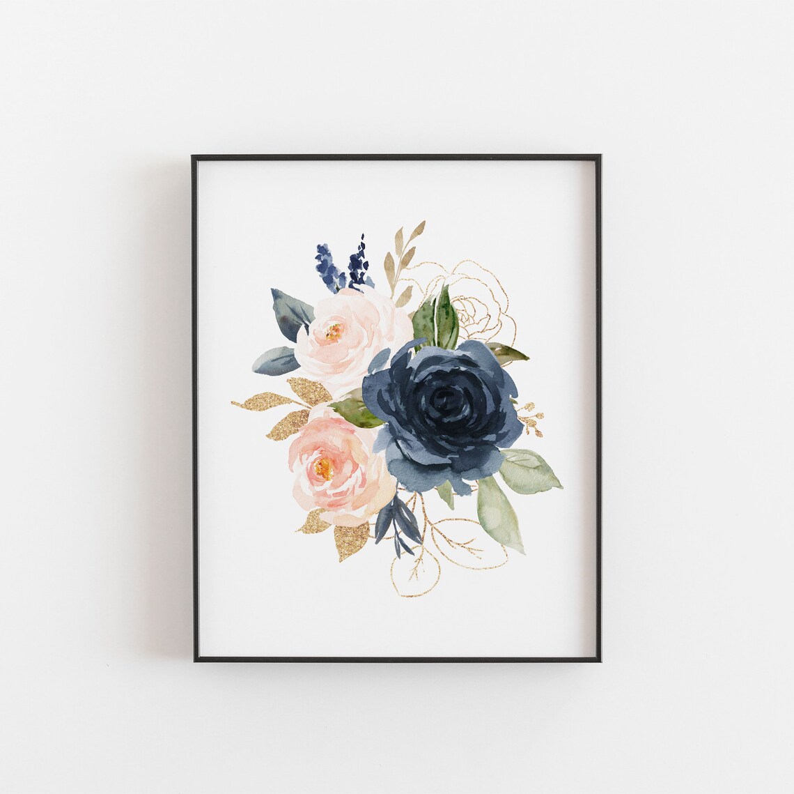 Floral Bouquet Poster Nursery Print Navy Blue and Blush Pink - Etsy