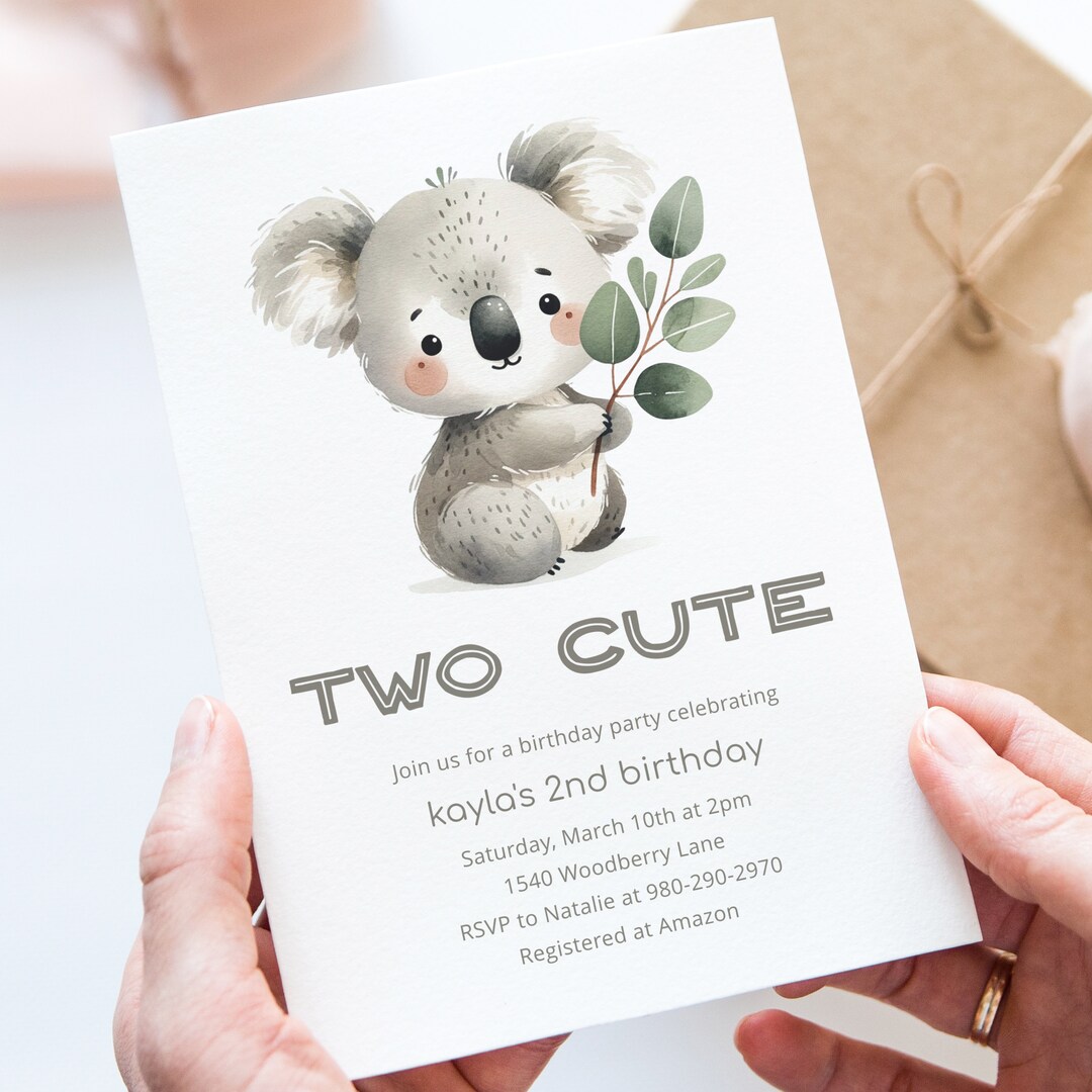 Koala 2nd Birthday Party Invitation Template Digital Download ...