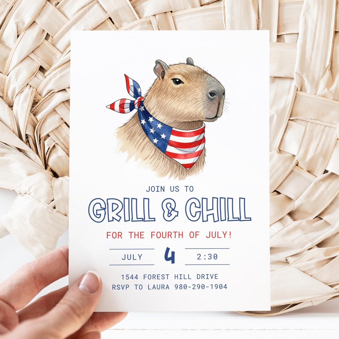 Capybara Fourth of July Party Canva Invite Template, Grill and Chill ...