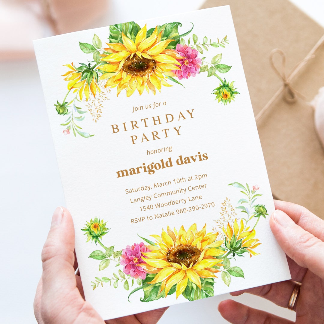 Sunflower Birthday Party Invitation Template Printable Editable Digital ...