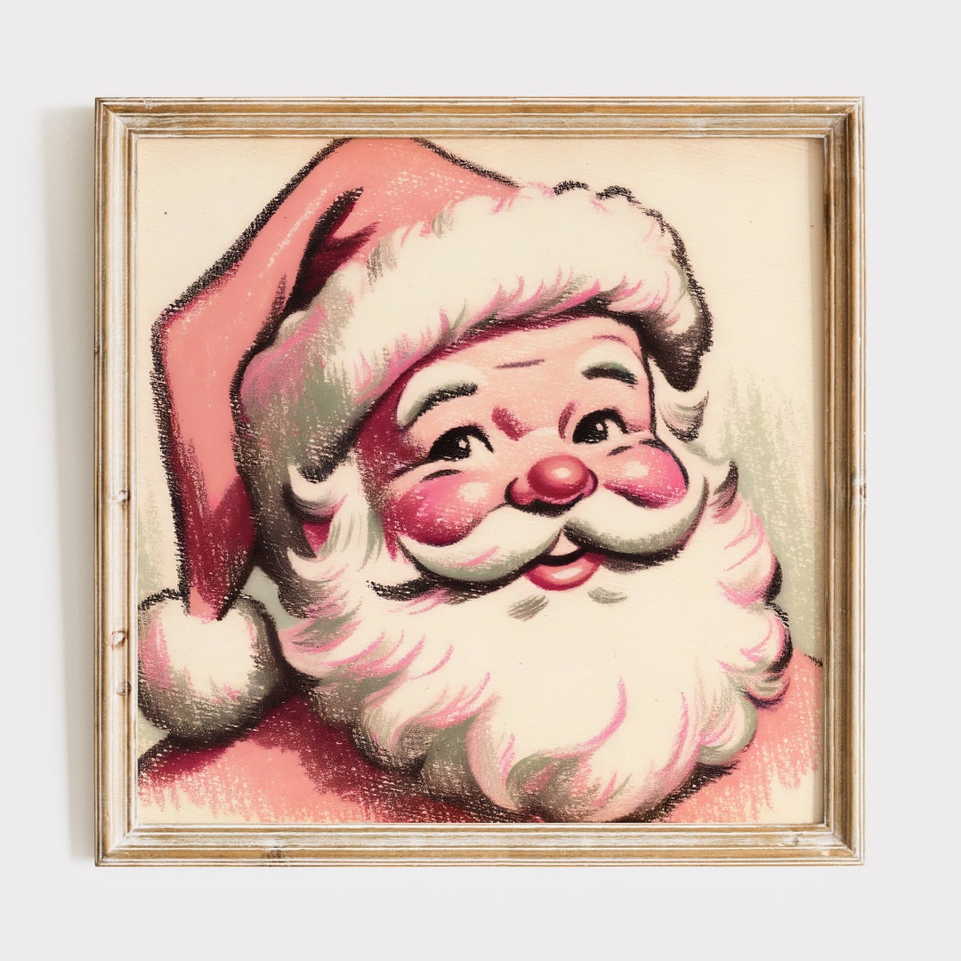 Square Retro Santa Print, 1950s Retro Santa Claus Printable Art Print ...
