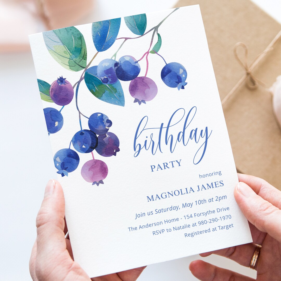 Blueberry Birthday Invitation Template, Printable Birthday Invite ...