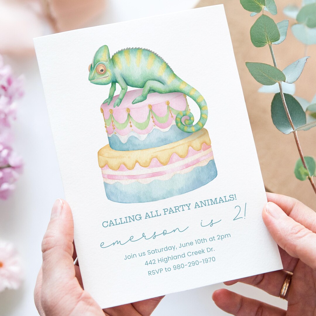 Lizard Birthday Invitation | Chameleon Party Animal Invite for Kids ...